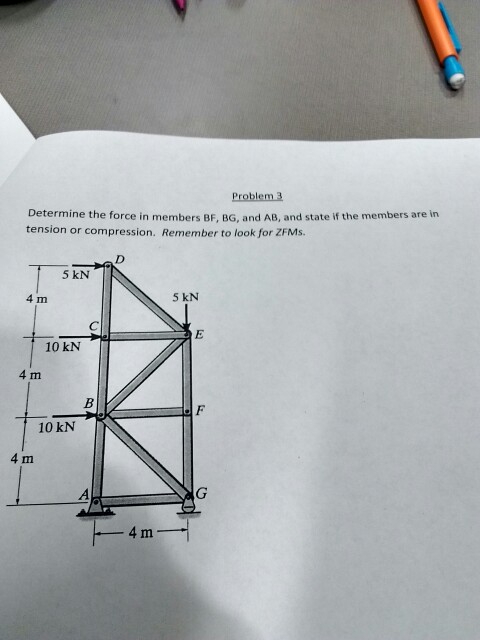Solved Problem 3 Determine the force in members BF, BG, and | Chegg.com