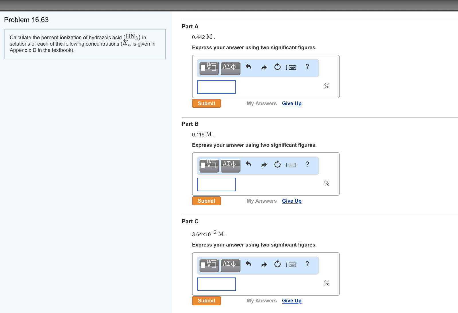 Solved Assignment 8: Chapter 16 Part 2 Percent Dissociation | Chegg.com