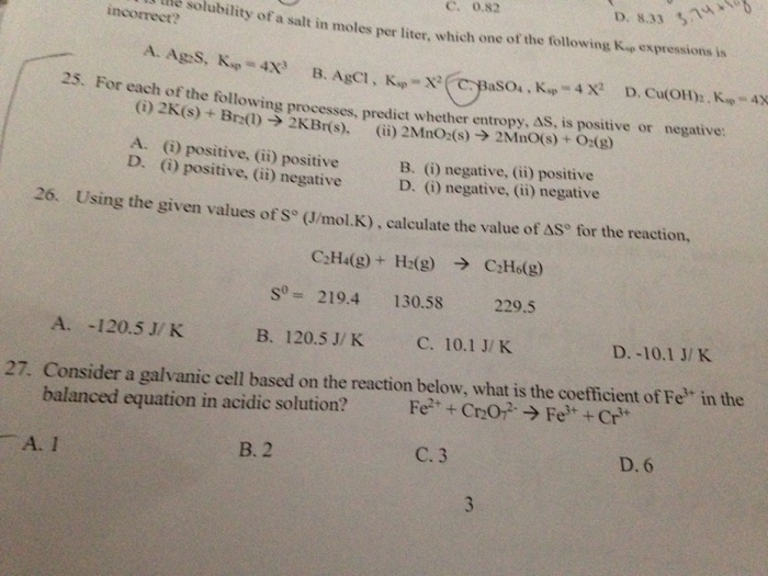 Solved For each of the following processes, predict whether | Chegg.com