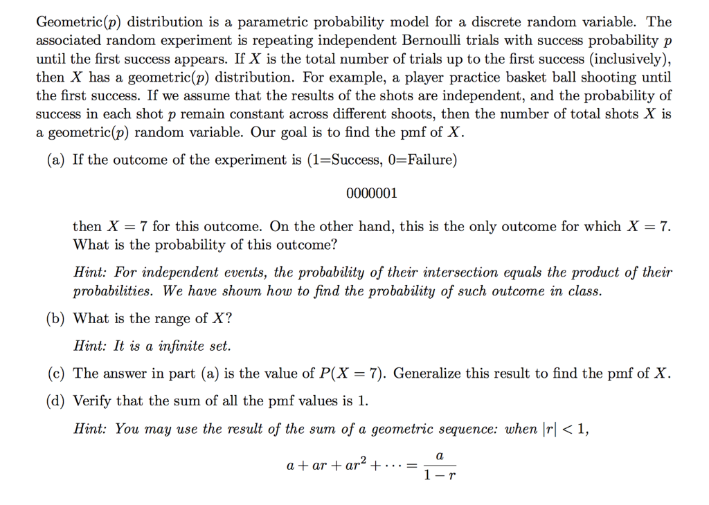 Solved Geometric (p) distribution is a parametric | Chegg.com