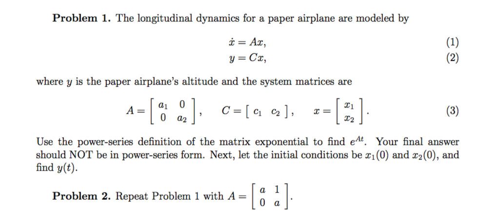 Solved Problem 1. T he longitudinal dynamics for a paper | Chegg.com