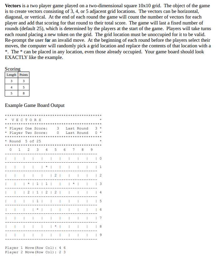 Vectors is a two player game played on a | Chegg.com