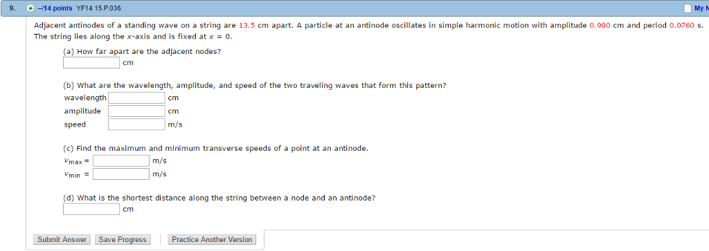 Solved Adjacent antinodes of a standing wave on a string are | Chegg.com