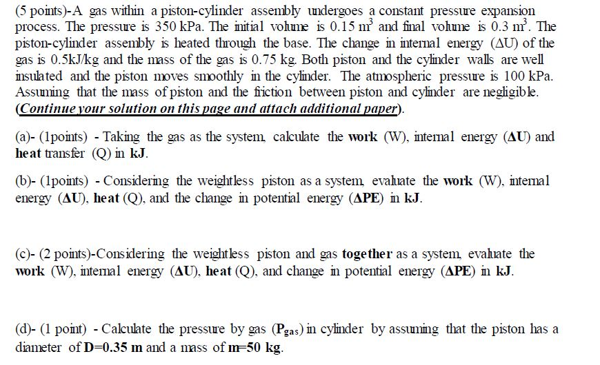 Solved A gas within a piston-cylinder assembly undergoes a | Chegg.com