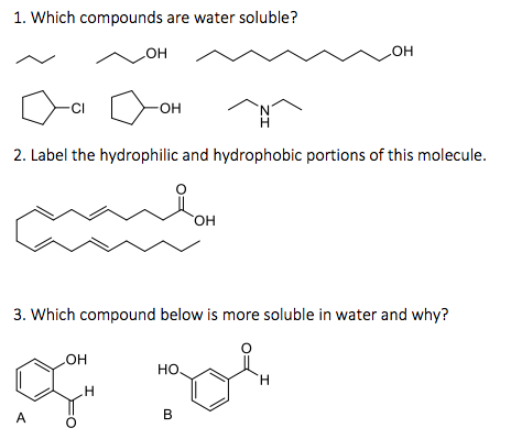 Solved 1. Which compounds are water soluble? OH CI 2. Label | Chegg.com