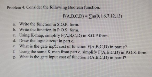 Solved: Consider The Following Boolean Function. F(A, B, C... | Chegg.com
