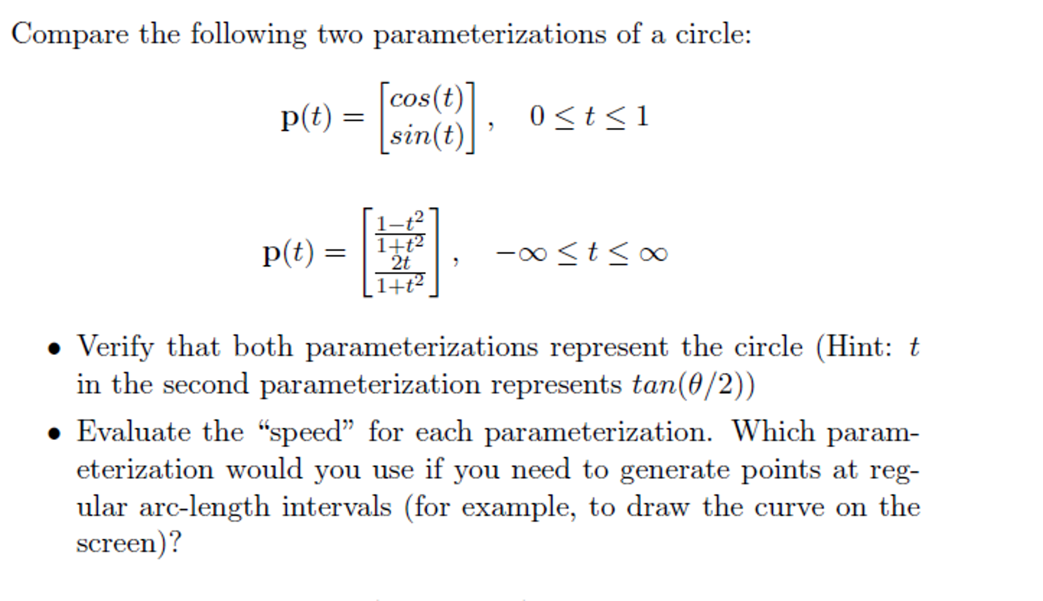 Solved Compare the following two parameterizations of a | Chegg.com