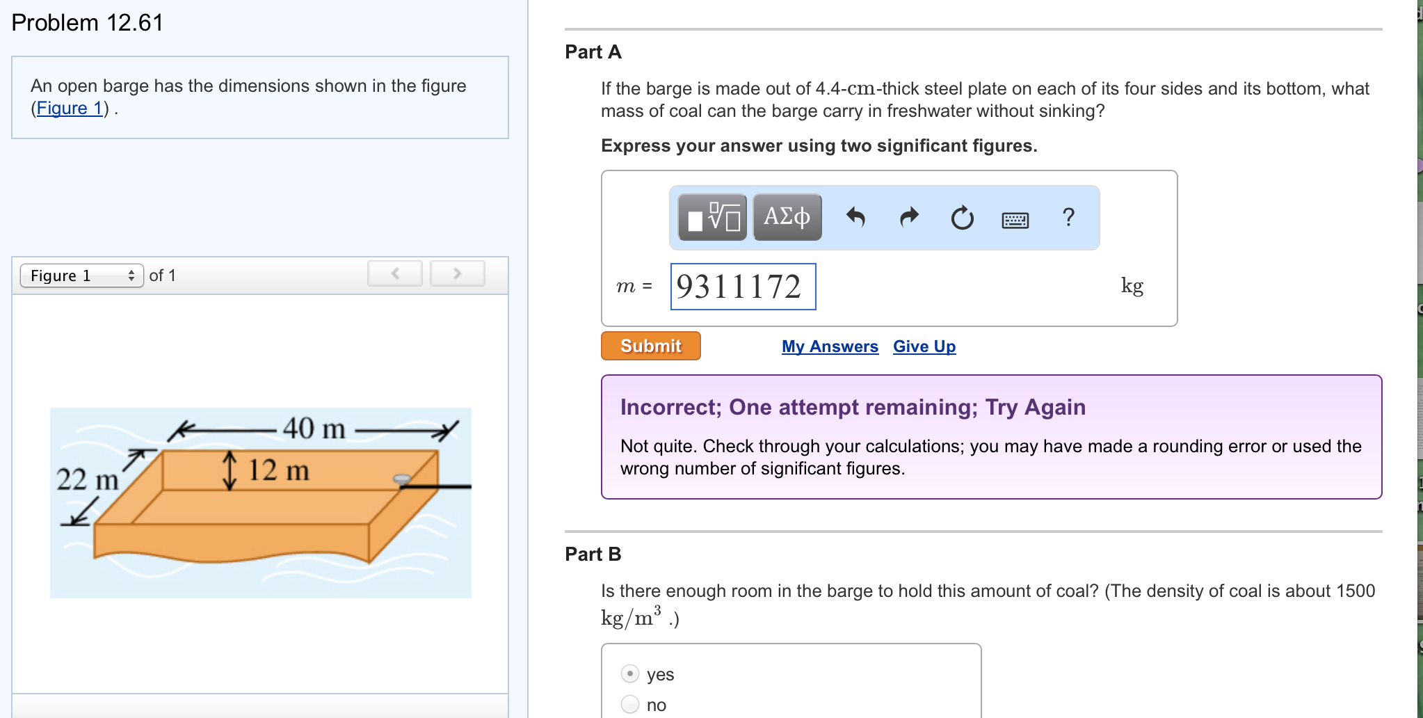 Solved Problem 12.61 An open barge has the dimensions shown | Chegg.com