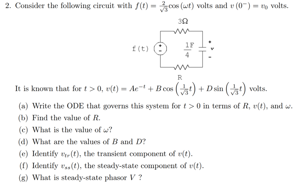 Solved 2. Consider the following circuit with f(t) = cos | Chegg.com