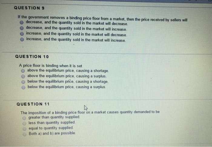 Solved If the government removes a binding price floor from | Chegg.com