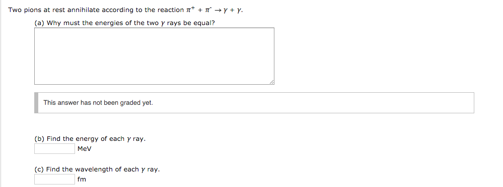 Solved Two pions at rest annihilate according to the | Chegg.com