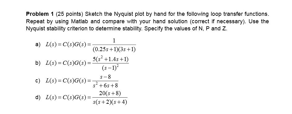 Solved Sketch the Nyquist plot by hand for the following | Chegg.com