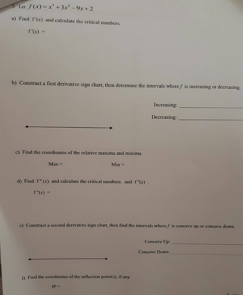 Solved 3. Let S (x) = x + 3x - 9x +2 a) Find f(x) and | Chegg.com