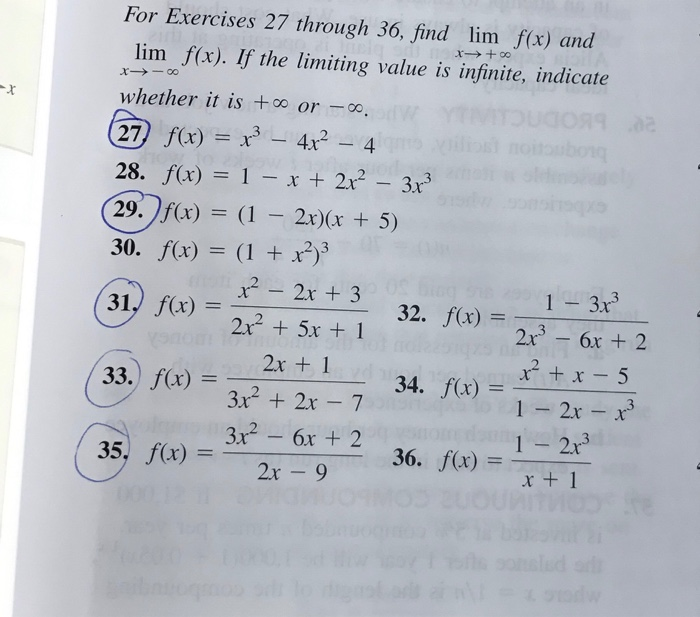 Solved For Exercises 27 through 36, find lim f(x) and lim | Chegg.com
