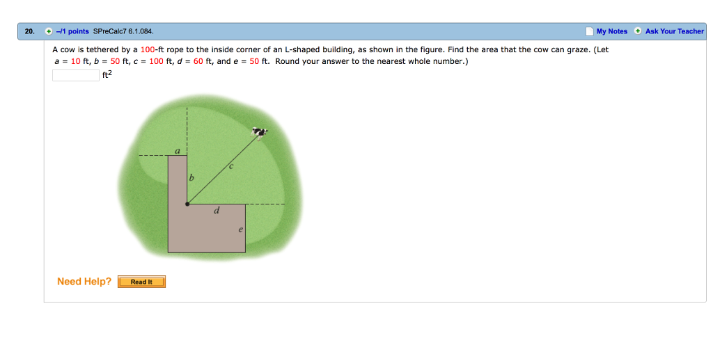 Solved A cow is tethered by a 100-ft rope to the inside | Chegg.com