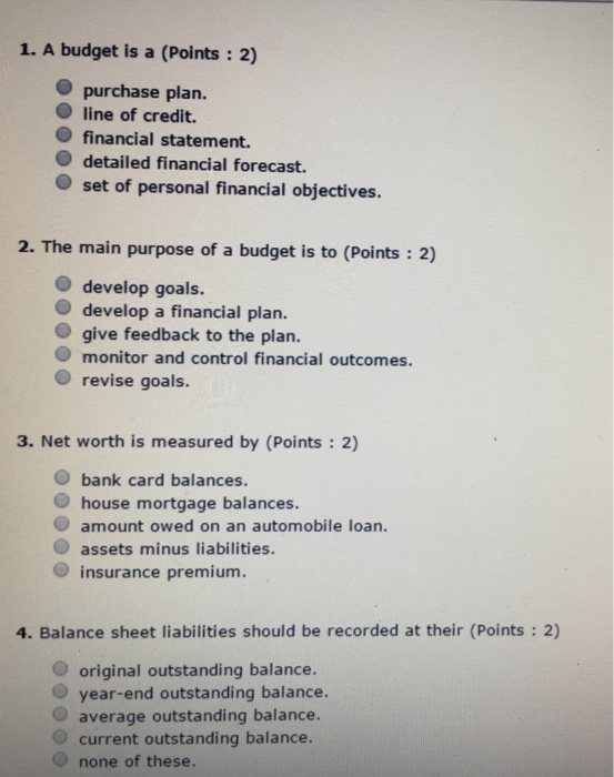 Solved 1. A budget is a (Points 2) purchase plan line of | Chegg.com