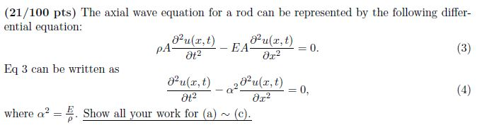 (21/100 pts) The axial wave equation for a rod can be | Chegg.com