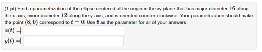 Solved Find a parametrization of the ellipse centered at the | Chegg.com