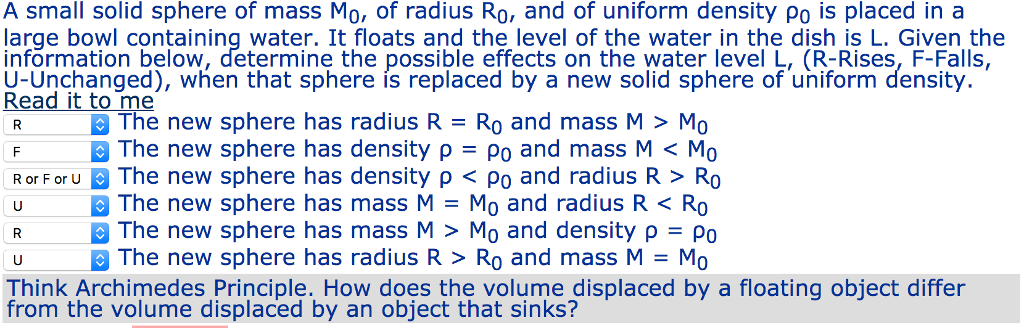 Solved A small solid sphere of mass M0, of radius R0, and of | Chegg.com
