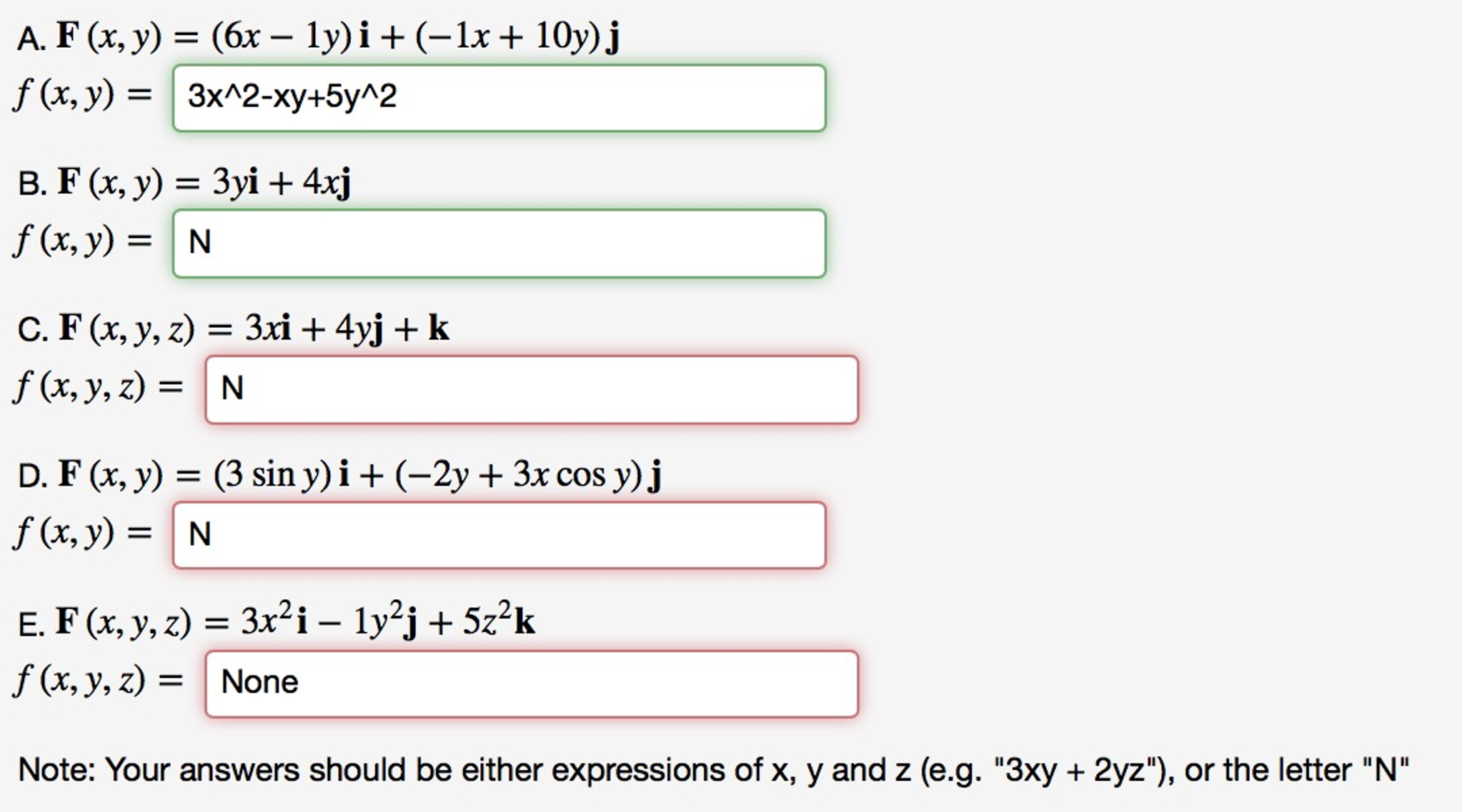 Solved F(x, y) = (6x - 1y)i + (-1x + 10y)j f(x, y) = 3x^2 - | Chegg.com