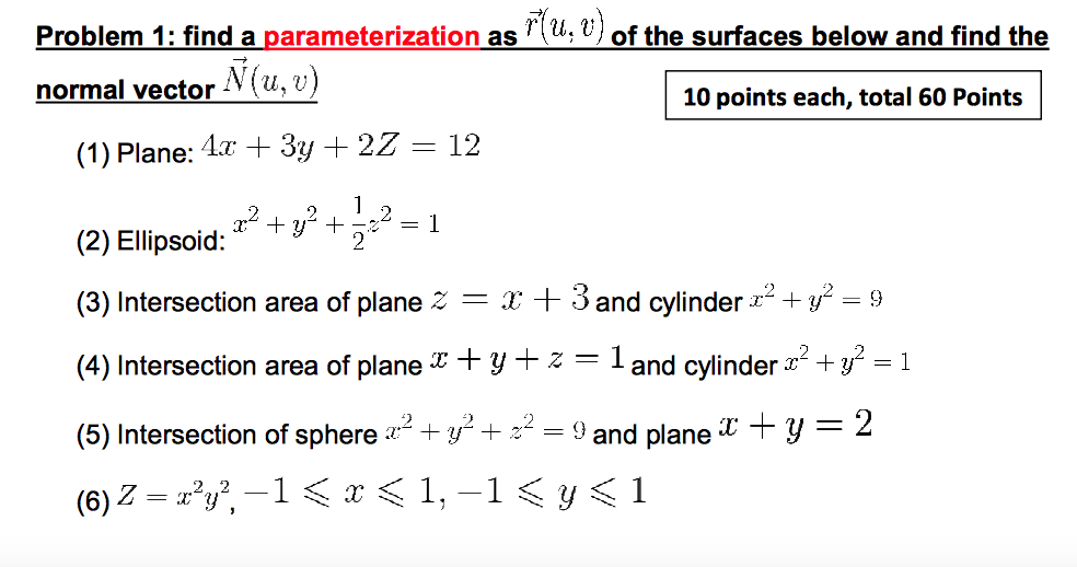 Solved Problem 1: find a parameterization as r(u,v) of the | Chegg.com