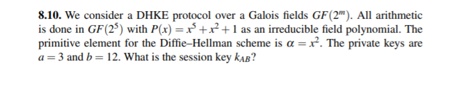 Solved 8.10. We consider a DHKE protocol over a Galois | Chegg.com