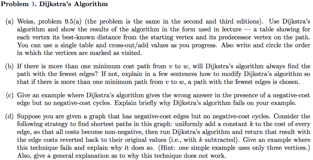 Solved Problem 3. Dijkstra's Algorithm (a) Weiss, problem | Chegg.com