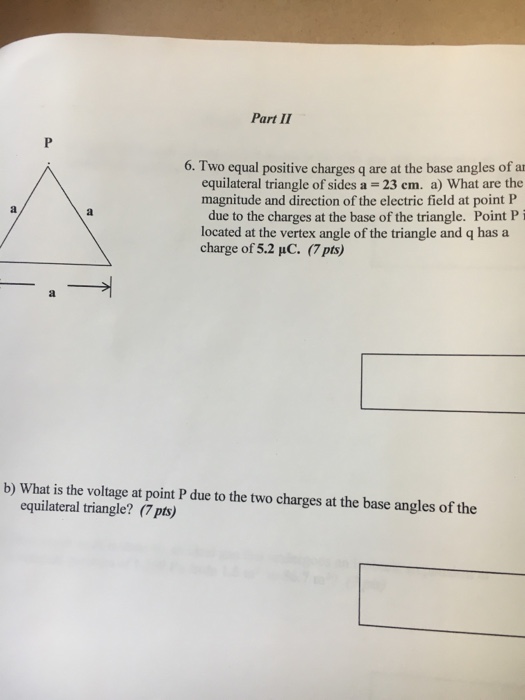 Solved Two equal positive charges q are at the base angles | Chegg.com