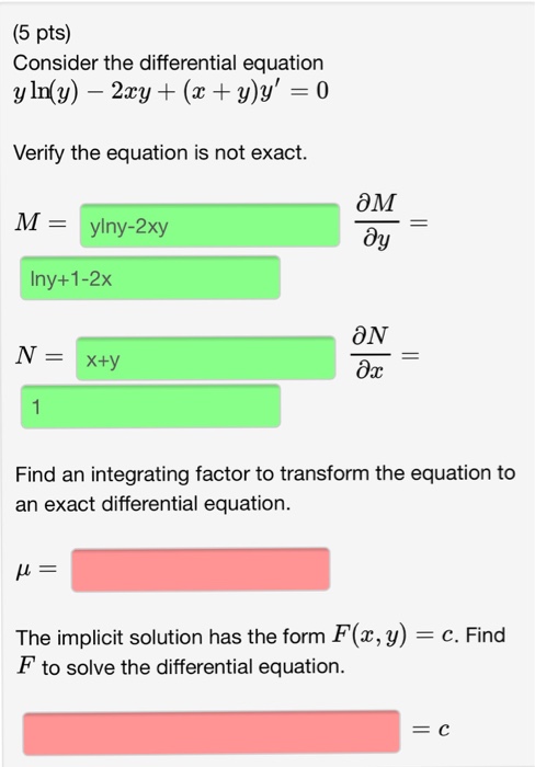 Solved Consider the differential equation y In(y) -2xy + | Chegg.com
