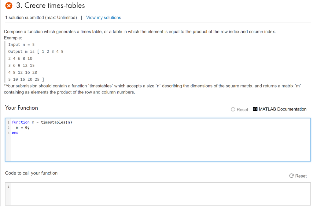 Solved 3. Create times-tables 1 solution submitted (max: | Chegg.com
