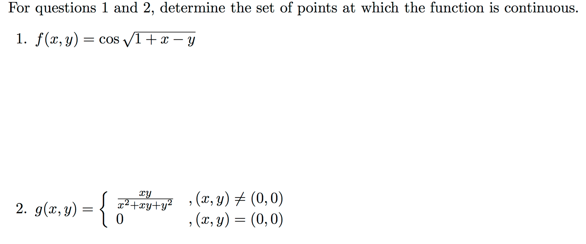 Solved For questions 1 and 2, determine the set of points at | Chegg.com