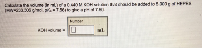 Solved Calculate the volume (in mL) of a 0.440 M KOH | Chegg.com