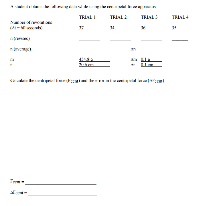 Solved A student obtains the following data while using the | Chegg.com