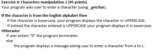 Solved Exercise 4: Characters manipulation 2 (45 points) | Chegg.com