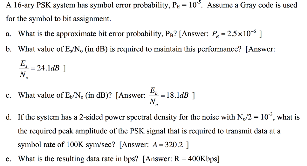 A 16-ary PSK system has symbol error probability, P_E | Chegg.com