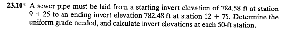 Solved 23.10* A sewer pipe must be laid from a starting | Chegg.com