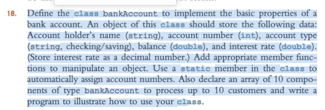 Solved Define the class bankAccount to implement the basic | Chegg.com