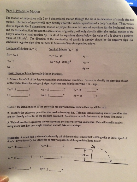 Solved The motion of projectiles with 2 or 3 dimensional | Chegg.com