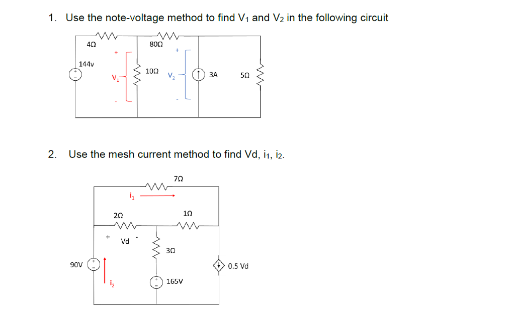 Solved Use the note-voltage method to find V_1 and V_2 in | Chegg.com