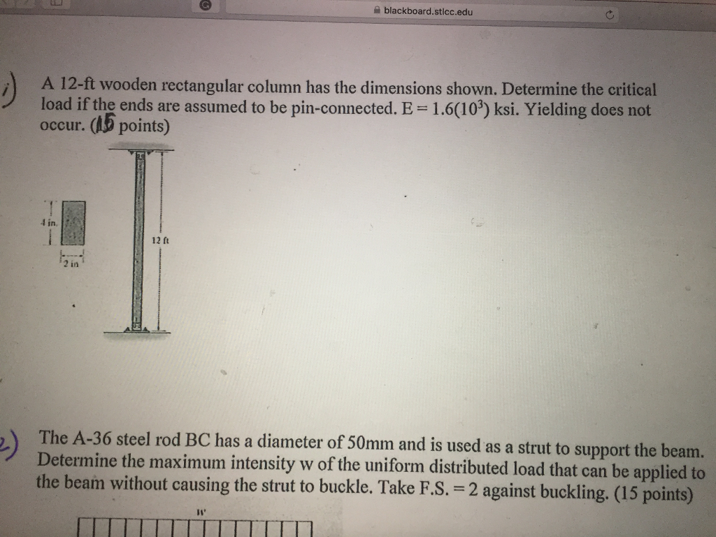 Solved A 12-ft wooden rectangular column has the dimensions | Chegg.com