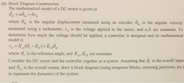 Solved (b) Block Diagram Construction The mathematical model | Chegg.com