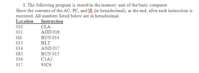 Solved The following program is stored in the memory unit of | Chegg.com