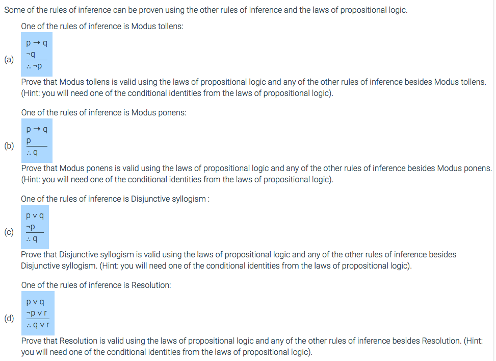 Solved Some of the rules of inference can be proven using | Chegg.com