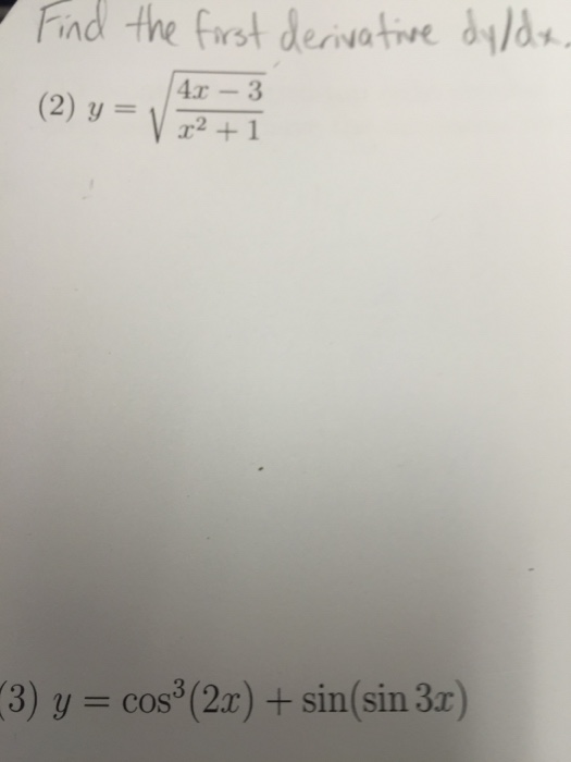 Solved Find the first derivative dy/dx, y= squareroot | Chegg.com Solved Find the first derivative dy/dx, y= squareroot | Chegg.com