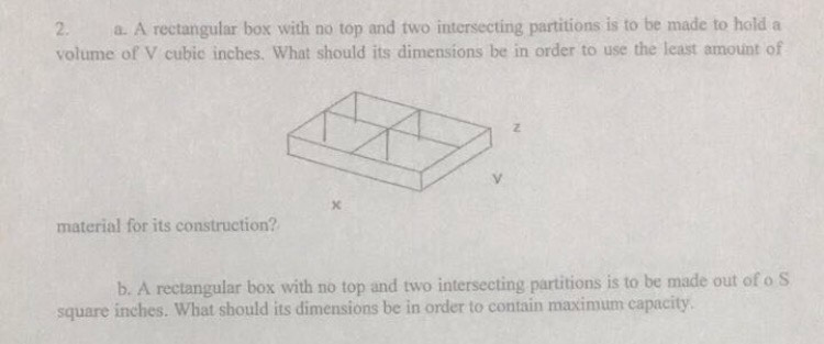 Solved a. A rectangular box with no top and two intersecting | Chegg.com