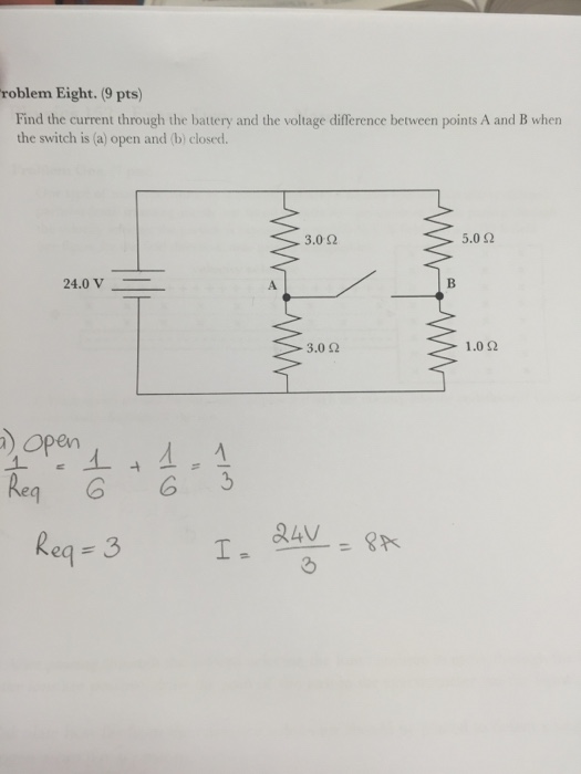Solved Find the current through the battery and the voltage | Chegg.com