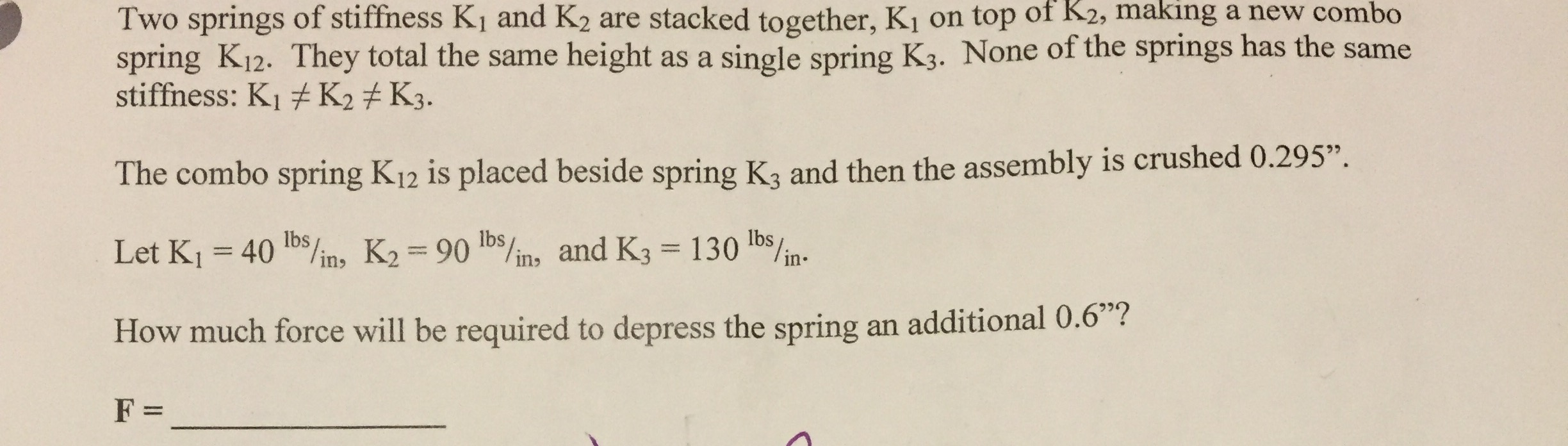 Solved Two springs of stiffness K_1 and K_2 are stacked | Chegg.com