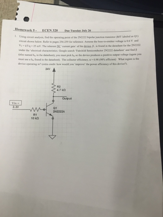 Solved Using circuit analysis, find the operating point of | Chegg.com