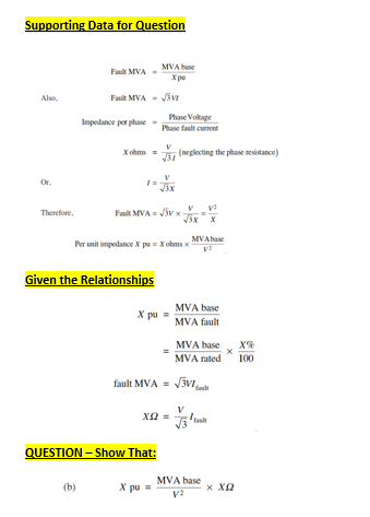Solved Supporting Data for Question Fault MVA = MVA base/X | Chegg.com