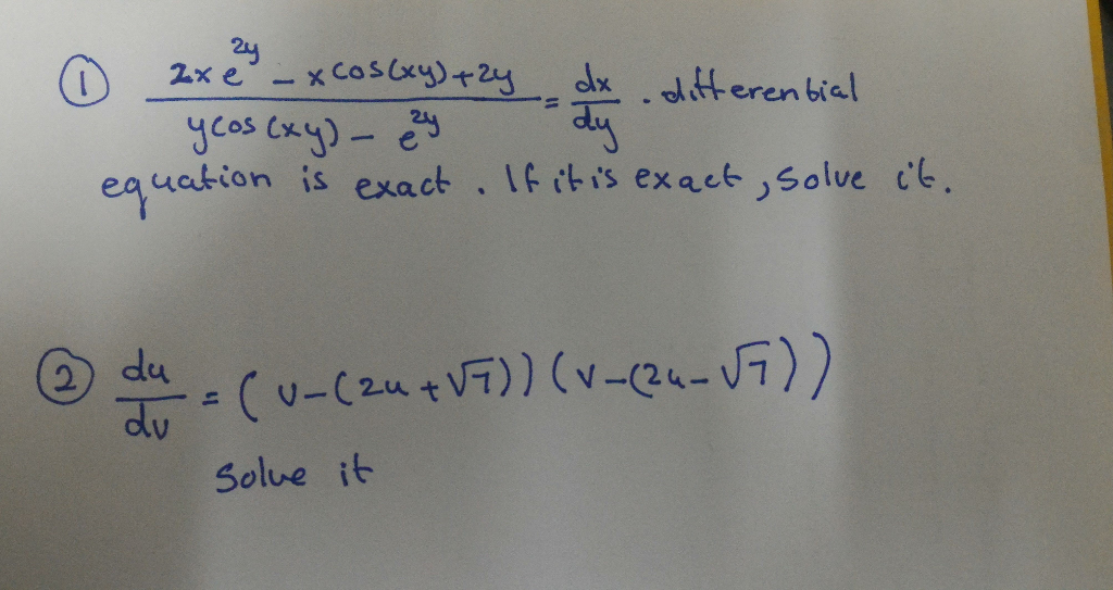 Solved 2x e^2y - x cos(xy) + 2y/y cos(xy) - e^2y = dx/dy. | Chegg.com